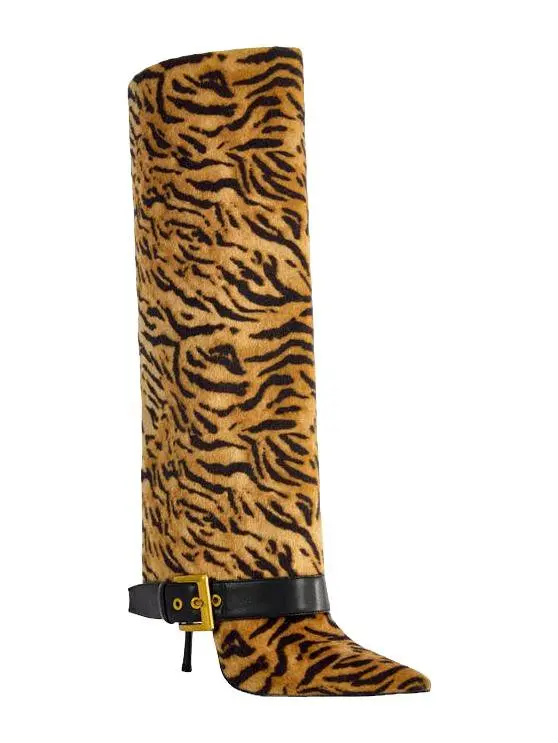 AZALEA WANG Just-tiger Knee High Stiletto Heel Boots - Orange Multi