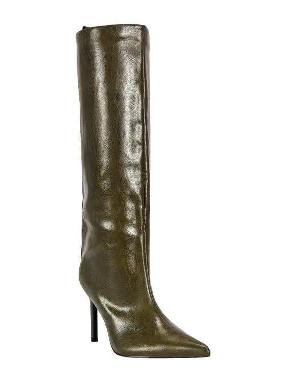 AZALEA WANG Faux Leather Knee-high Stiletto Boots - Olive