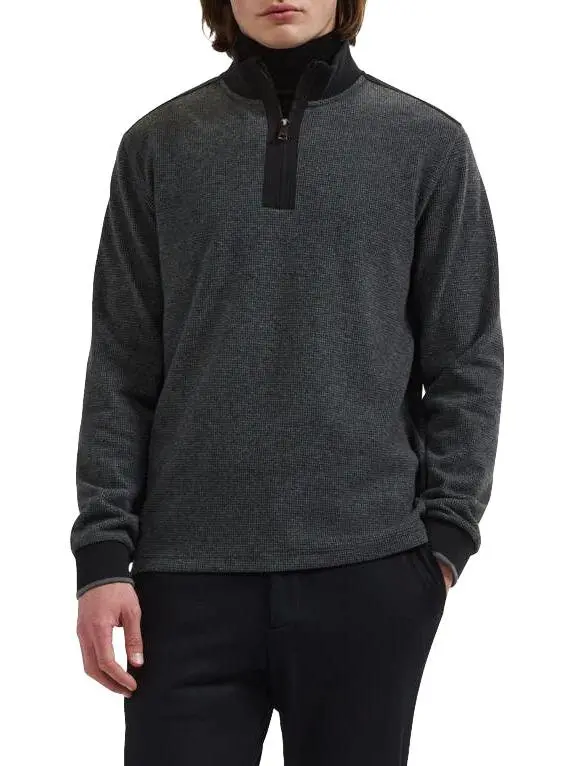 Bugatchi Quarter Zip Knit Pullover - Black