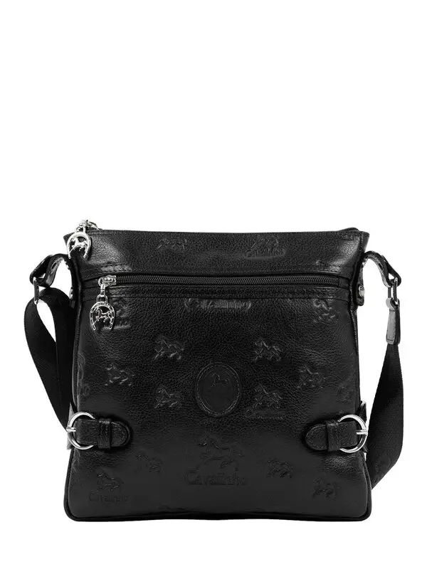 CAVALINHO Cavalo Lusitano Embossed Leather Crossbody Bag - Black