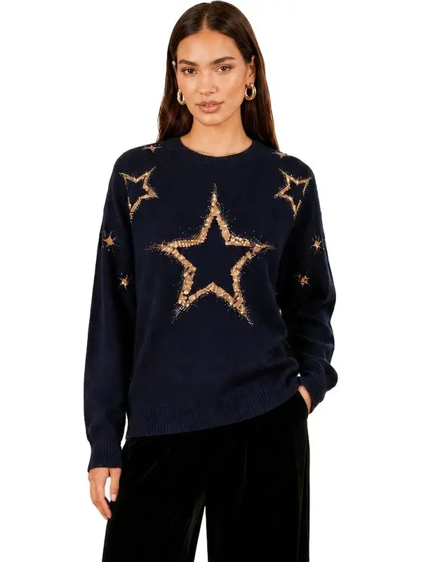 YUMI Star Sequin Relaxed Jumper - Navy