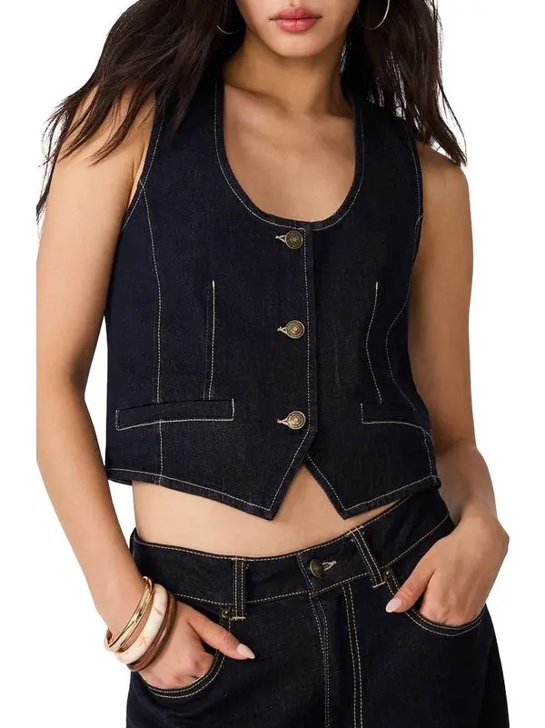 Steve Madden Fontana Cropped Denim Vest - Indigo Haze