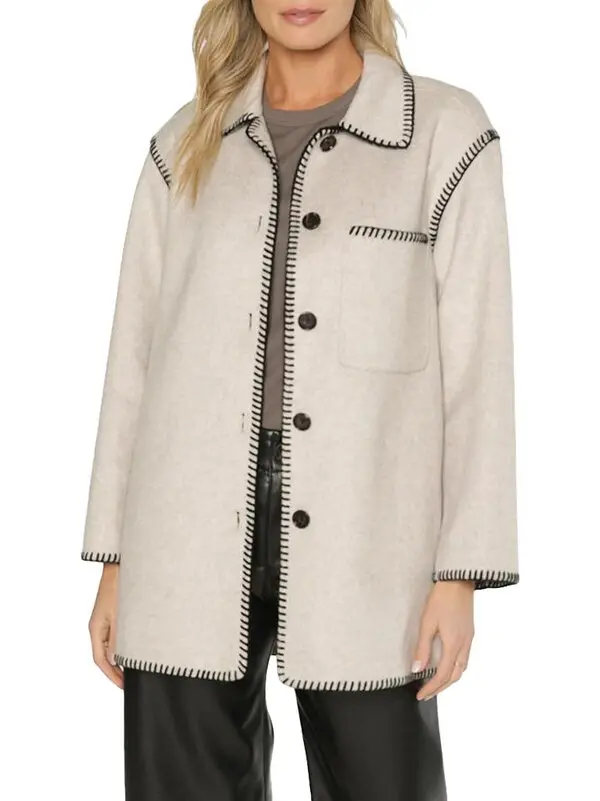 Matty M. Angel Contrast Whipstitch Button Front Jacket - Stone