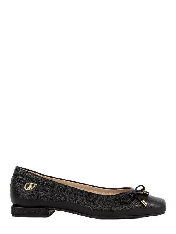 CAVALINHO Pebbled Leather Ballet Flats With Bow Detail - Black