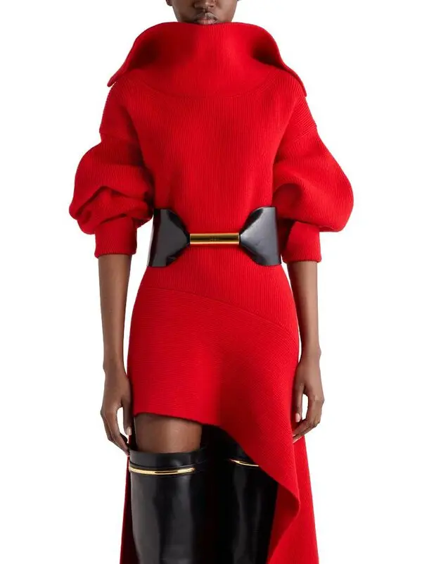 Givenchy High Neck Slashed Knit Minidress - Red