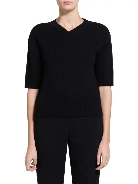 Theory Cropped Cashmere V-neck Sweater - Black