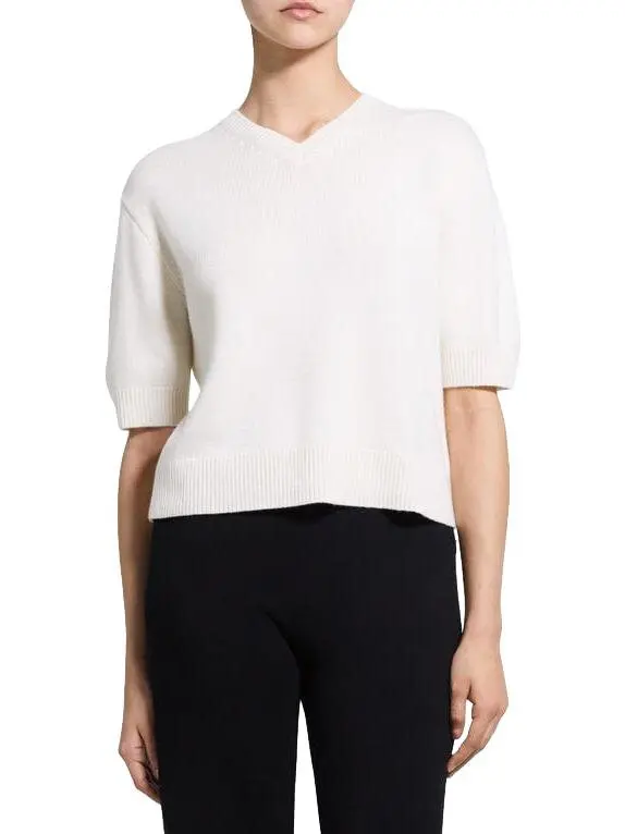 Theory Cropped Cashmere V-neck Sweater - Ivory