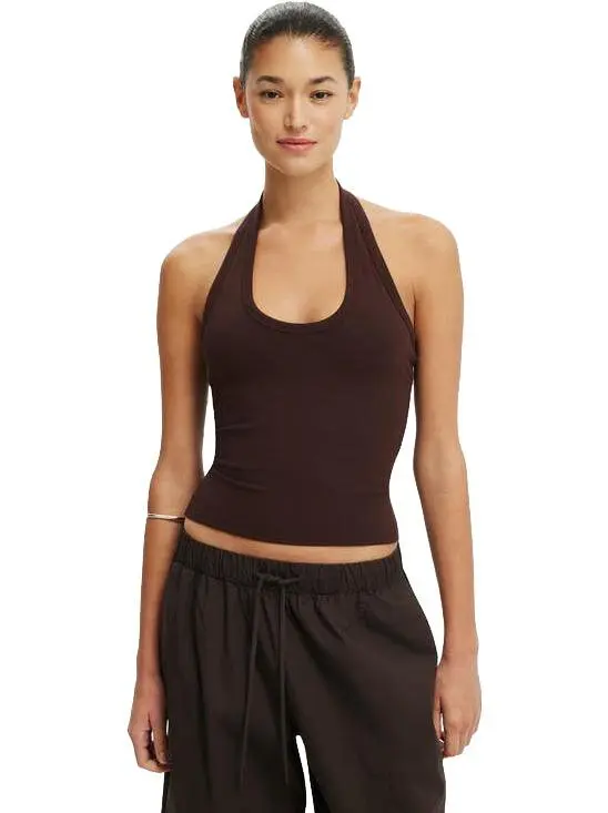 COTTON ON Scoop Neck Halter Top - Dark Oak