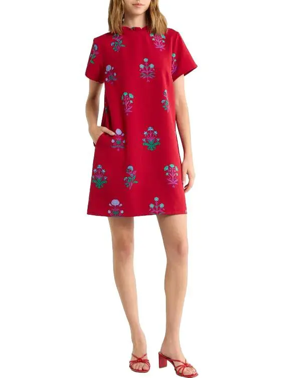 SUGARLIPS Rickie Genora Ruffle Mock Neck Mini Dress - Burgundy-multi