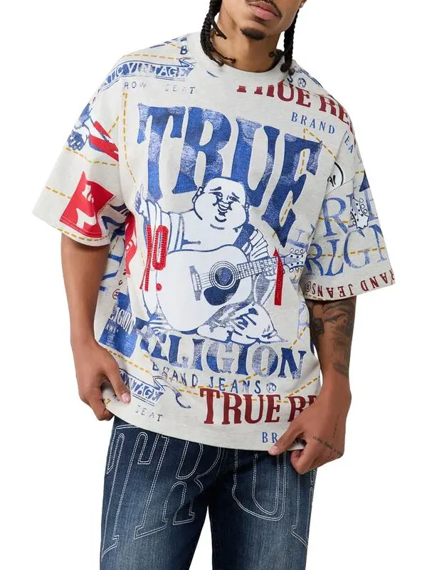 True Religion No. 1 Print Oversized Graphic T-shirt - Natural