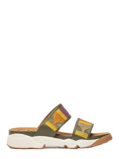 CLARA BARCELO Embroidered Dual Strap Sandals - Army