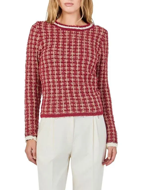 Endless Rose Textured Checked Sweater - Merlot Multi