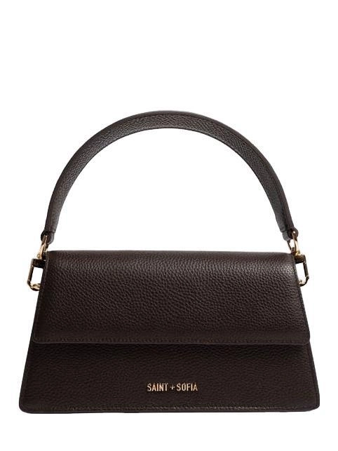 SAINT + SOFIA Lennox Half Flap Bag In Grained Leather - Chocolate