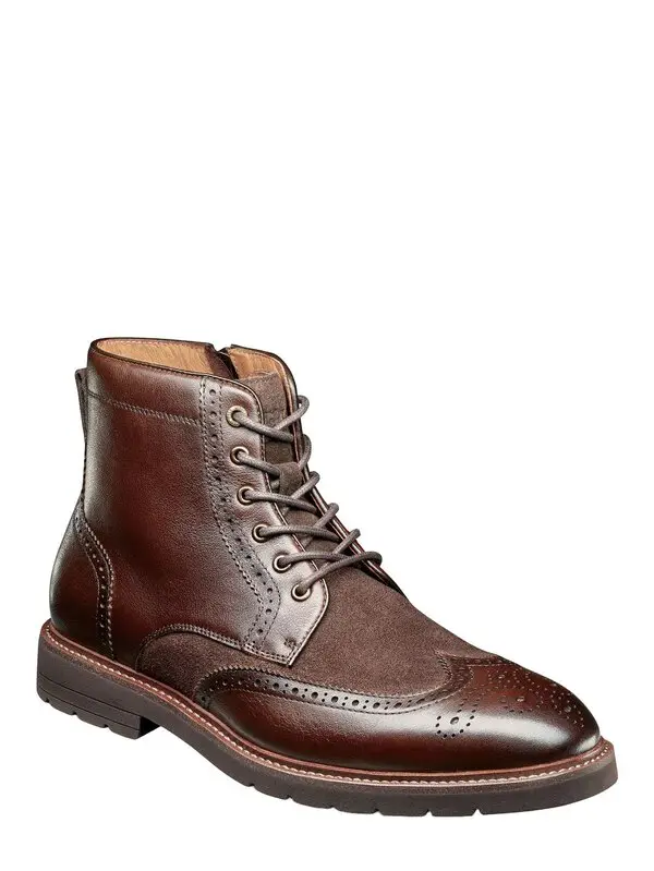 Florsheim Redford Leather Wingtip Lace-up Boot - Brown
