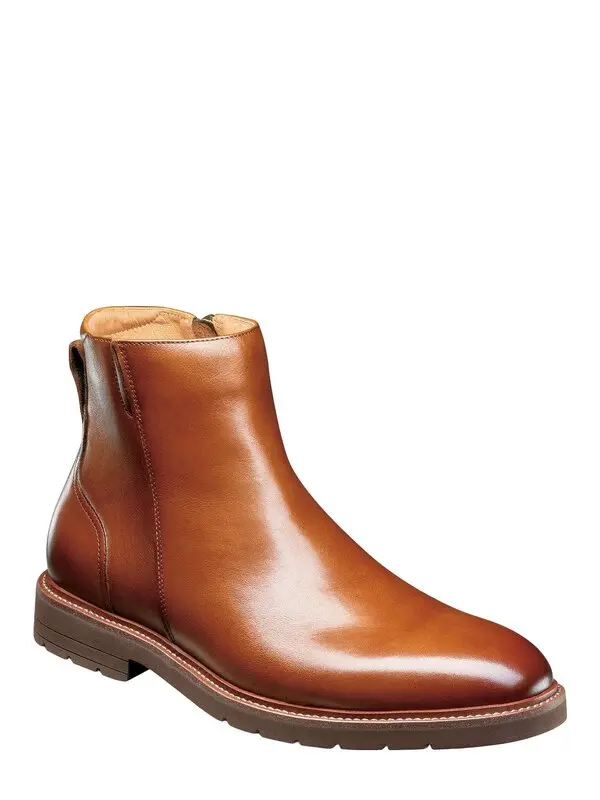 Florsheim Redford Plain Toe Side Zip Boot - Cognac