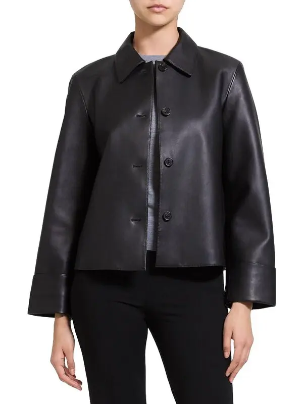 Theory Boxy Leather Jacket - Black - 001