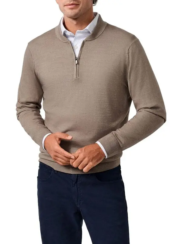 David Donahue Wool Blend Quarter Zip Sweater - Latte