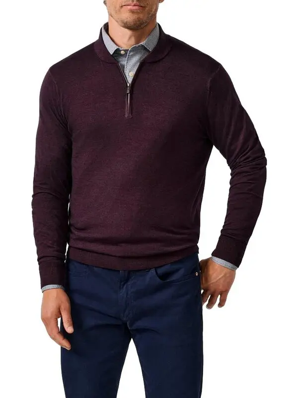 David Donahue Wool Blend Quarter Zip Sweater - Merlot