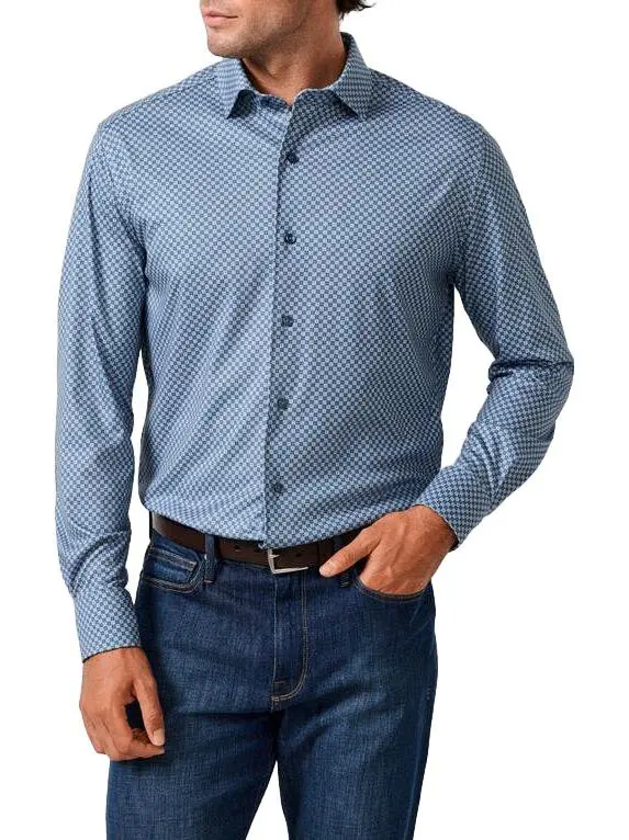 David Donahue Geometric Print Pima Cotton Shirt - Hunter/multi