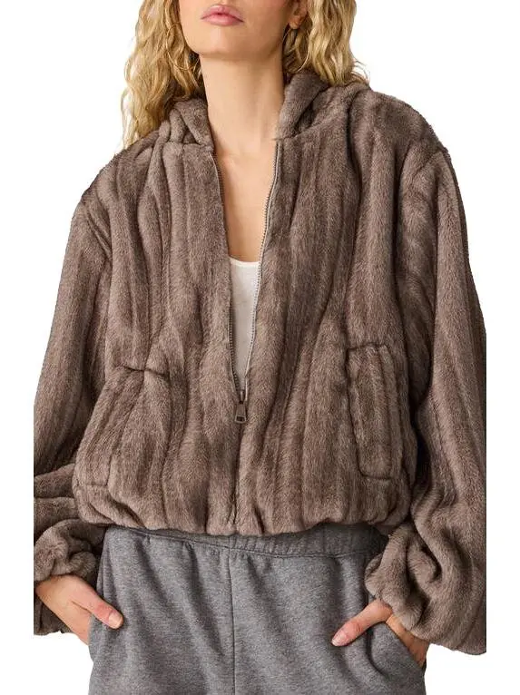 Steve Madden Mavis Faux Fur Hooded Jacket - Silver Grey