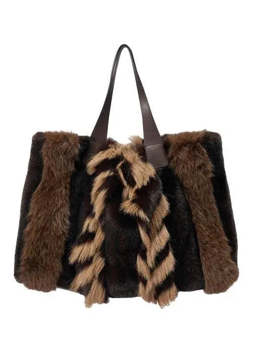 AZALEA WANG Confidante Faux Fur Handbag - Chocolate Multi