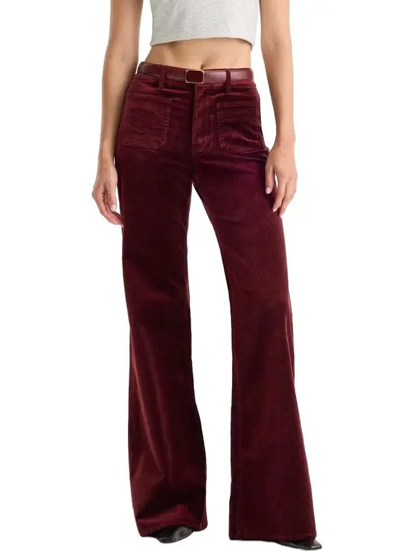 Good American High Waist Wide Leg Palazzo Velvet Jeans - Berry Noir