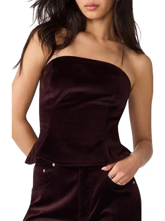 Steve Madden Dawnette Strapless Peplum Top - Deep Fig