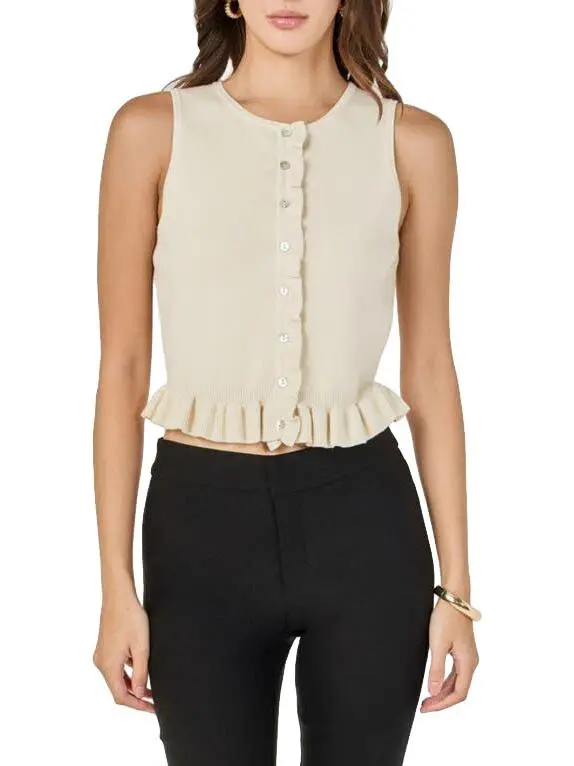 Endless Rose Ruffle Trim Knit Vest - Cream