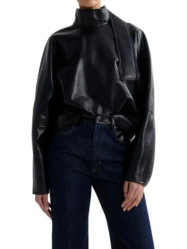 AGOLDE Kembra Recycled Leather Top With Scarf Detail - Detox Black