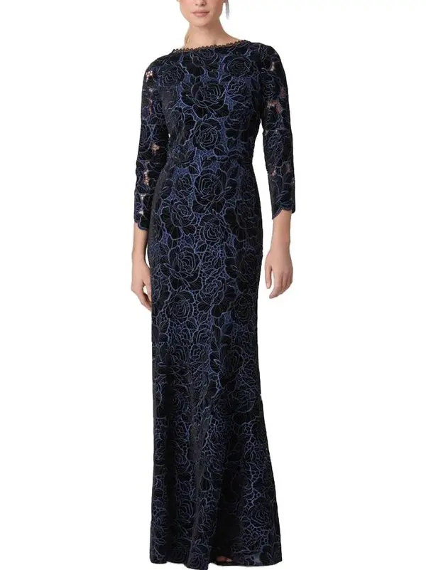 Shoshanna Velvet Lace Mermaid Gown - Jet/navy