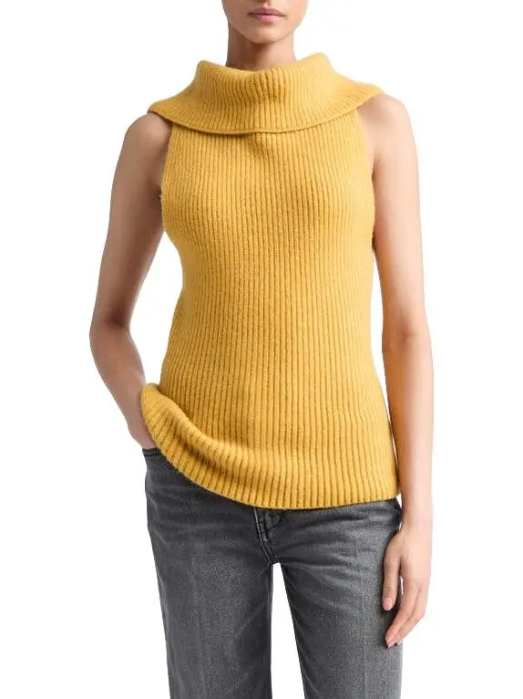 Ossou Isla Ribbed Wool Turtleneck Tank - Sungold