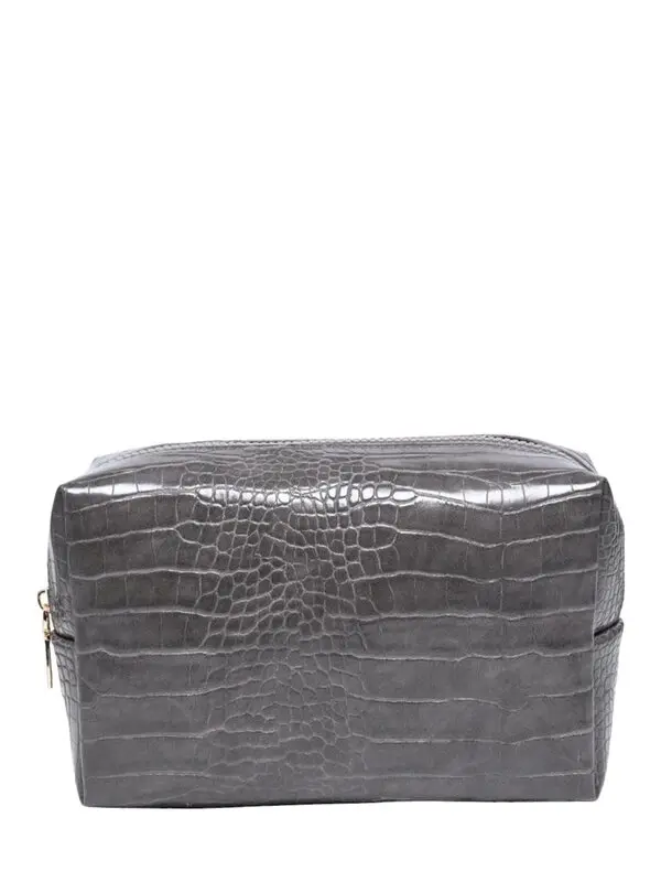 URBAN ESSENTIALS Croc Effect Cosmetic & Travel Organizer Pouch With Gold Hardware - Dark Grey