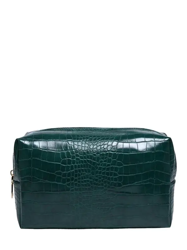 URBAN ESSENTIALS Croc Effect Cosmetic & Travel Organizer Pouch With Gold Hardware - Emerald