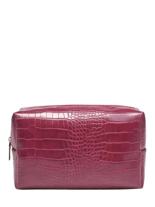 URBAN ESSENTIALS Croc Effect Cosmetic & Travel Organizer Pouch With Gold Hardware - Red