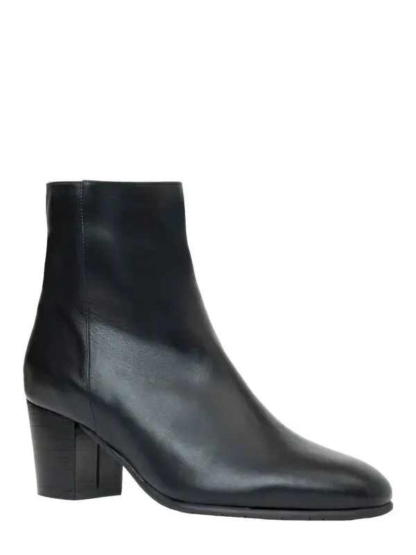 Aquatalia Filly Waterproof Leather Bootie With Stacked Heel - Black Leather