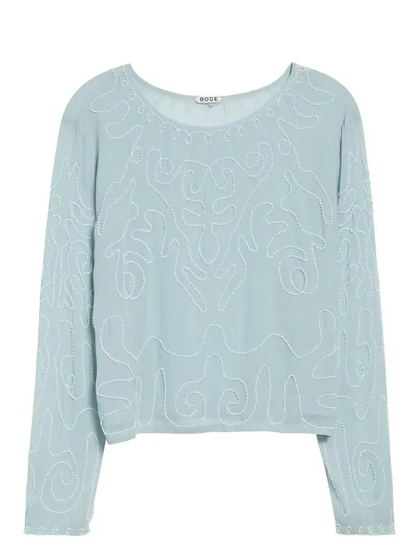 BODE Cirrus Beaded Silk Georgette Top - Blue