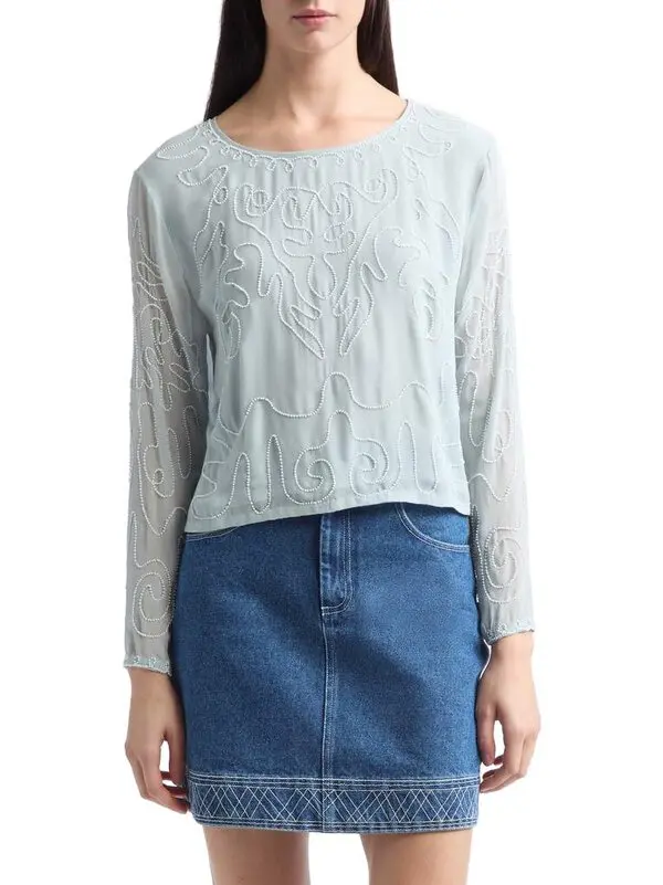BODE Cirrus Beaded Silk Georgette Top - Blue