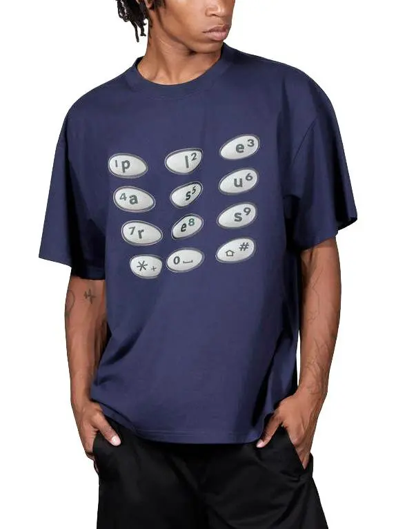 PLEASURES Buttons Graphic T-shirt - Navy