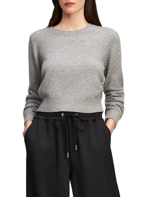 Cinq À Sept Birdie Cropped Cashmere Pullover Sweater With Ruched Sleeves - Heather Grey