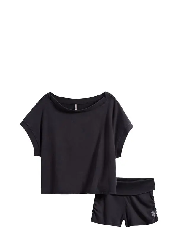 Free People Hot Shot Knit Top And Shorts Set - Black