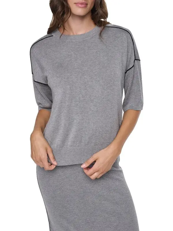 Dkny Contrast Trim Short Sleeve Sweater - Feather Ht