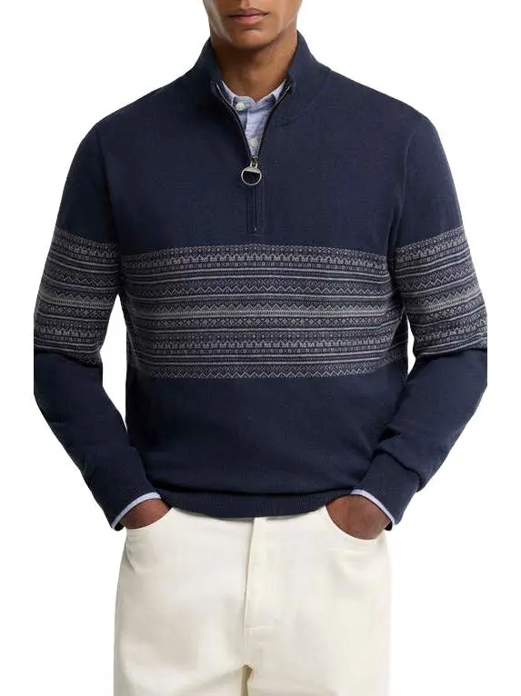 Barbour Millwood Fair Isle Half Zip Sweater - Navy