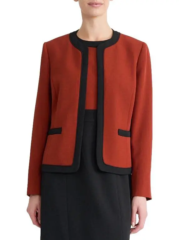 KASPER Open-front Jacket With Contrast Tipping - Sepia Spice/black