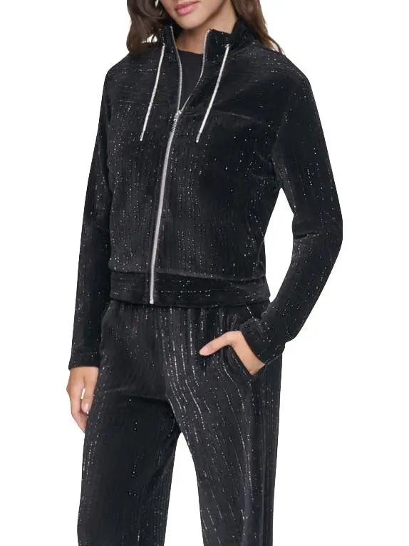 Dkny Metallic Velvet Track Jacket - Black