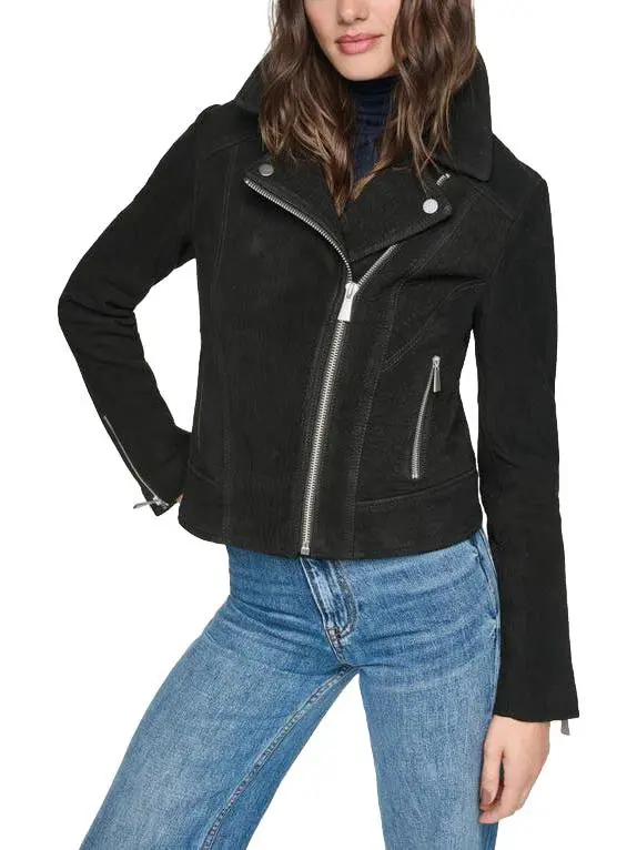 Andrew Marc Castile Nubuck Leather Moto Jacket - Black