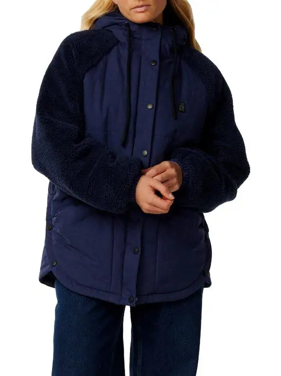 Rip Curl S-series Faux Shearling Sleeve Puffer Jacket - Navy