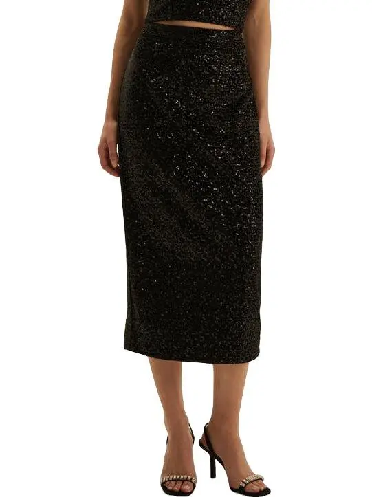 FAVORITE DAUGHTER The Out Of Your League Sequined Midi Skirt - Party Black