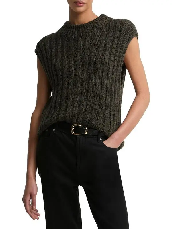 Barbour Anastasia Ribbed Mock Neck Sweater Vest - Olive Multi