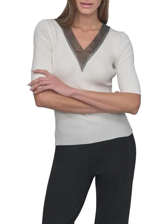 Dkny Embellished V-neck Sweater - Ivory