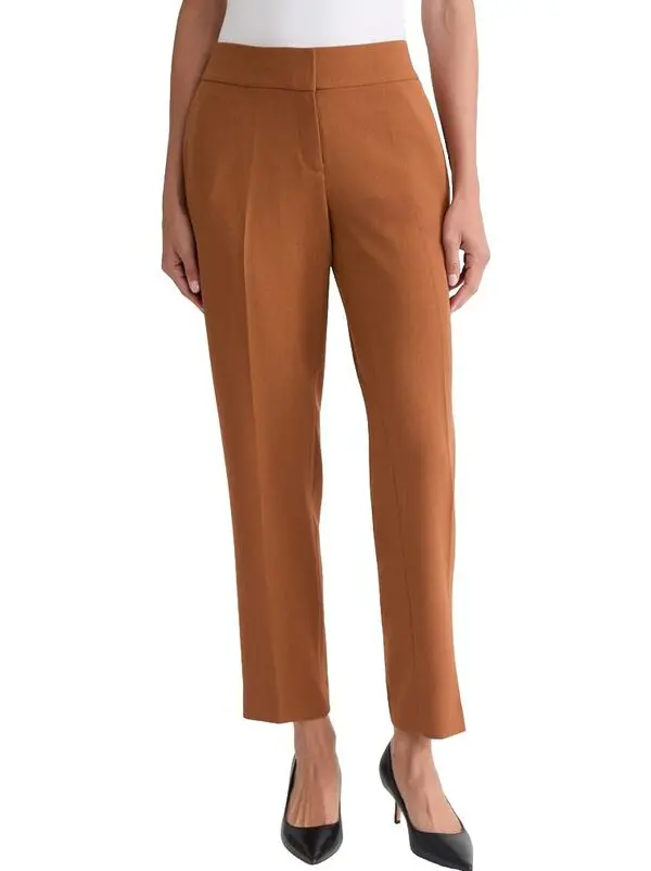 KASPER Flat Front Slim Pants - Cinnamon